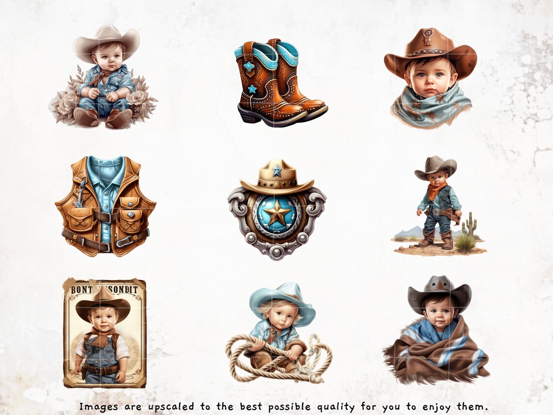 Baby Cowboy Watercolor Clipart, Cowboy Baby PNG, Graphic Design Needs ...