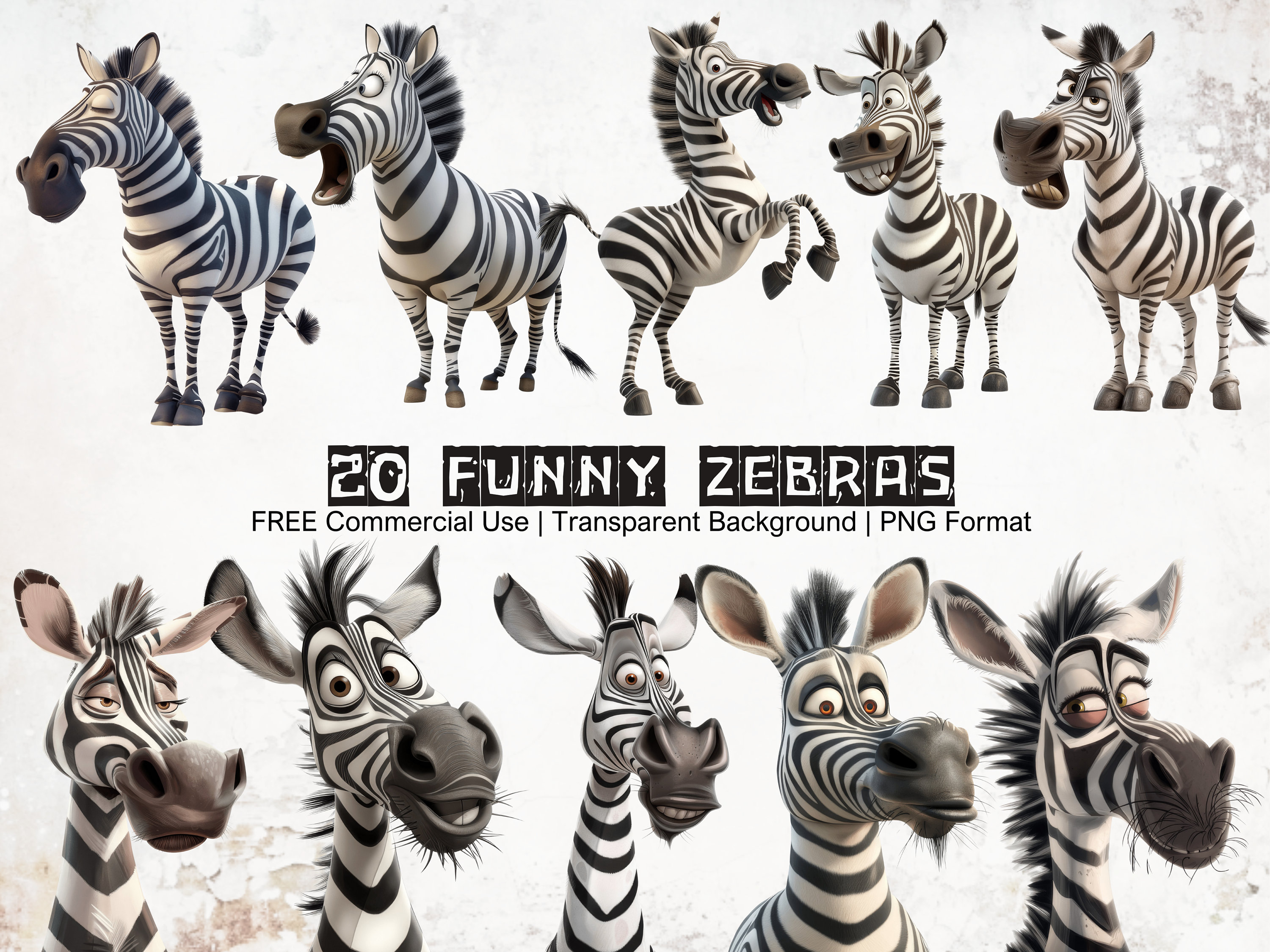 Funny and Humorous Zebra Clipart Bundle, Whimsical Comic Zebras, Funny ...