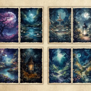 Printable Night Garden Paper Bundle With Dark Toned Pages for Whimsical ...