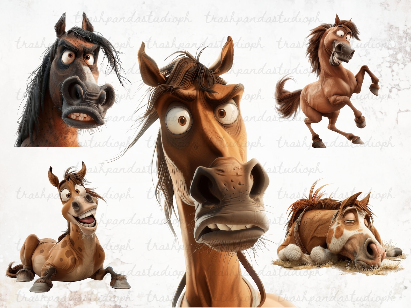 Funny Horse Clipart Bundle, Humorous and Cute Horse, Farm Horse PNG ...
