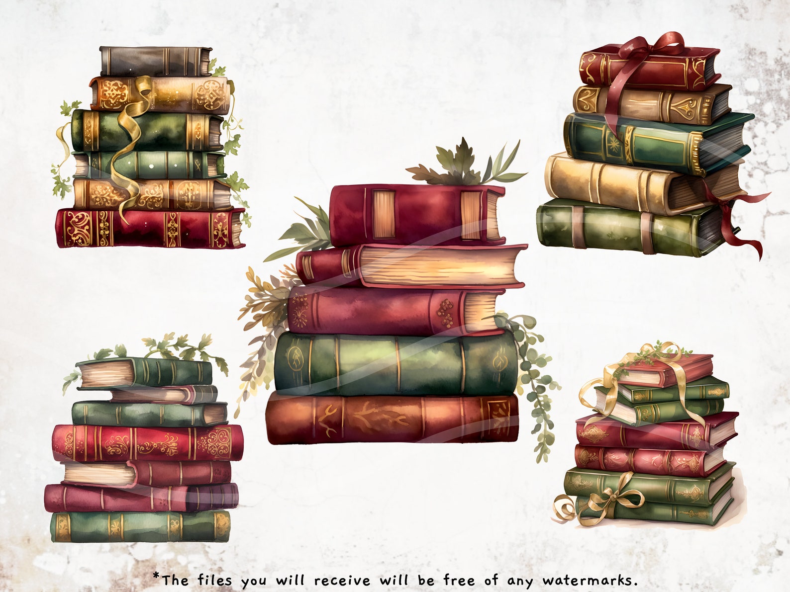 Watercolor Book Pile Clip Art Pile of Books for Scrapbooking and ...