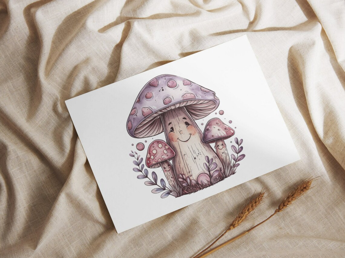 Purple Mushroom Clipart, Forest Plants Fantasy Graphics, Kawaii ...