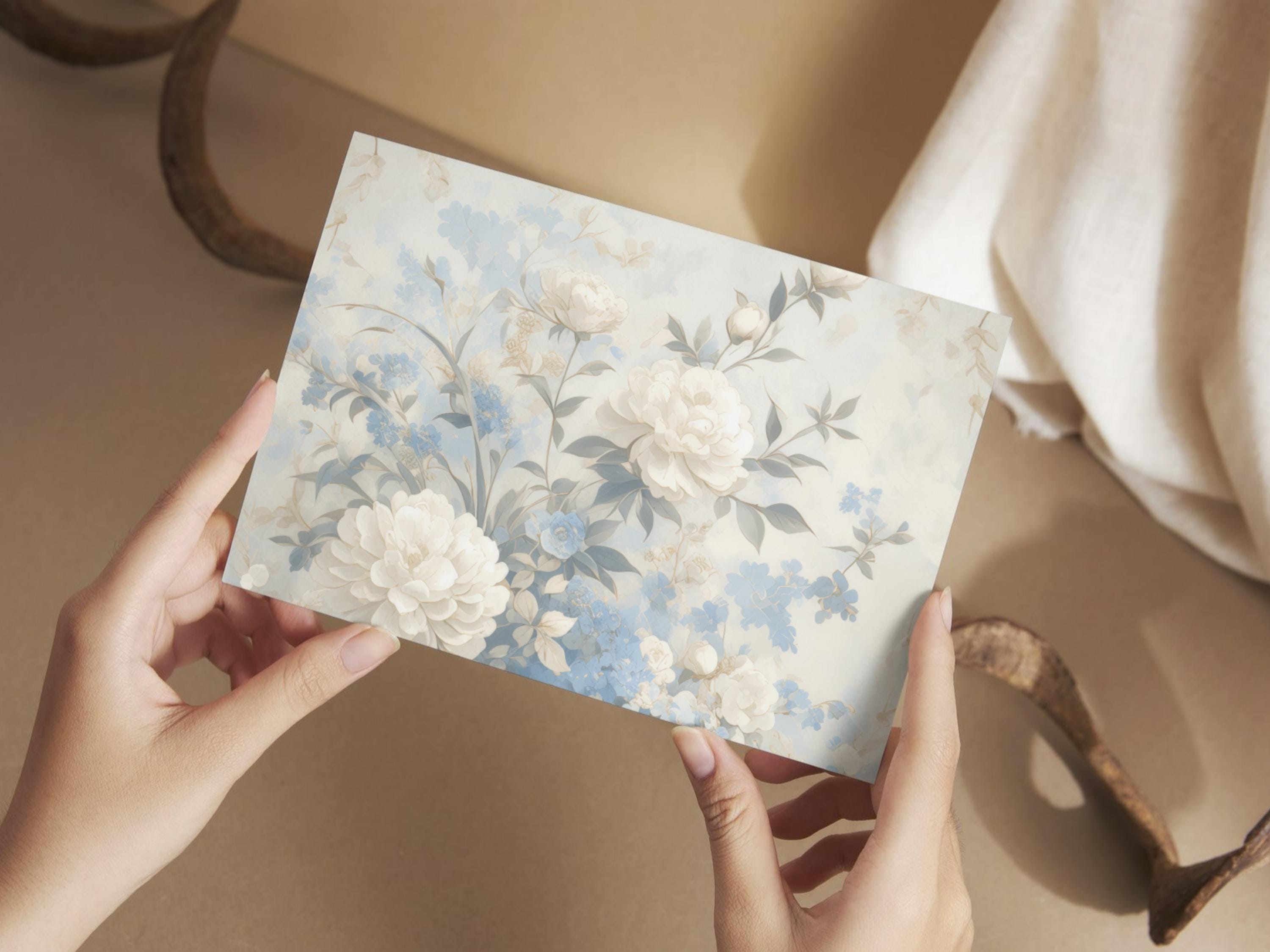 Printable Blue Floral Pages Digital Decoupage Paper Decorative Ephemera ...