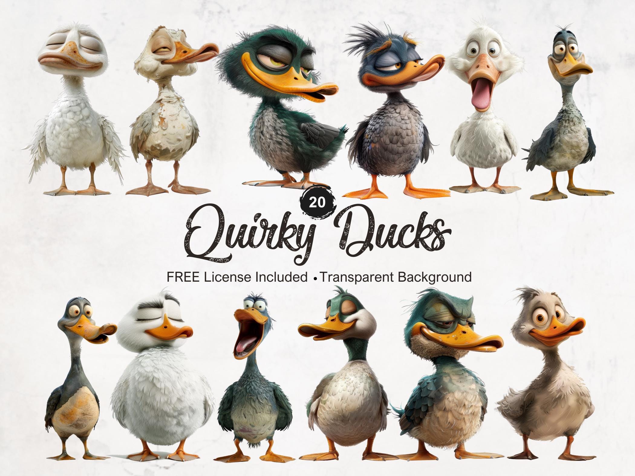 Quirky Ducks Clipart Funny Farm Animal Illustrations With Transparent ...