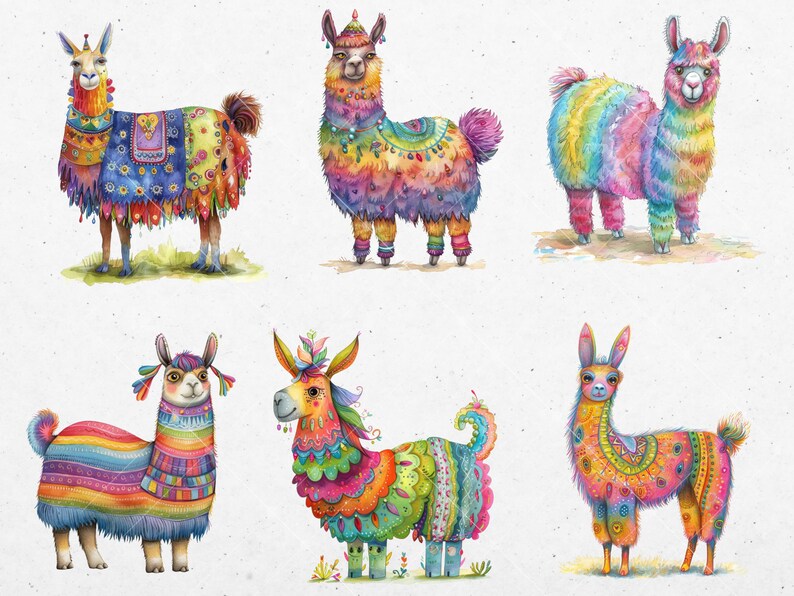 Whimsical Llama Clipart Colorful Animal Graphics Collection Instant ...