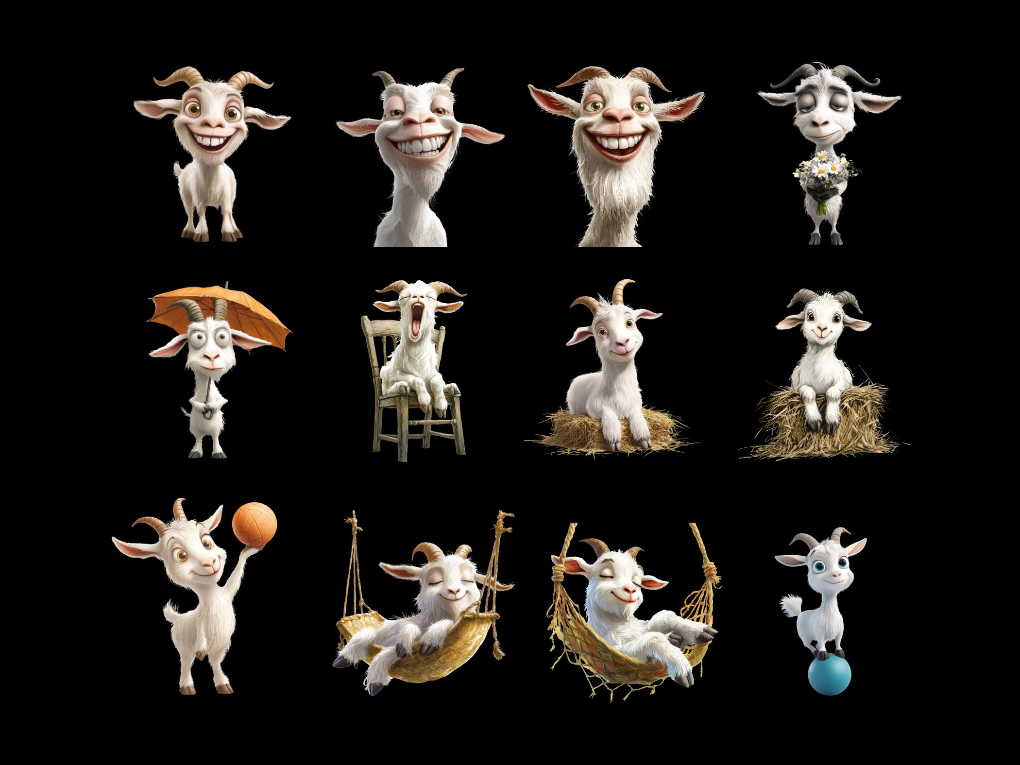 Quirky Goats Clipart Funny Farm Animal Graphics Bundle Instant Download ...