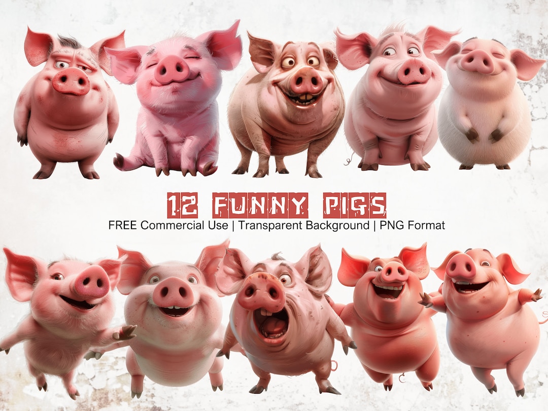 Funny Pigs Clipart Bundle PNG Download, 300 DPI High Quality Graphics ...