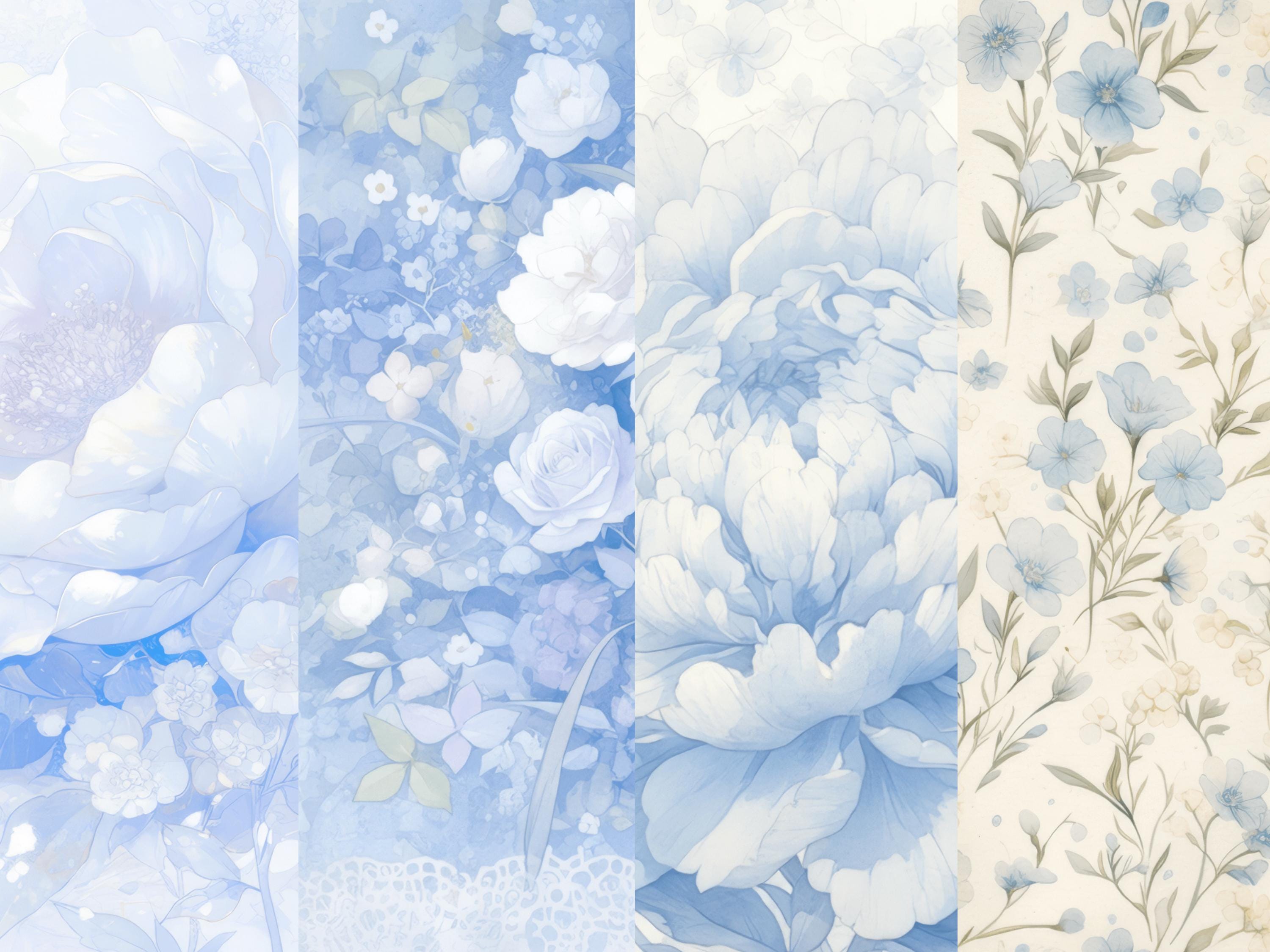 Printable Blue Floral Pages Digital Decoupage Paper Decorative Ephemera ...