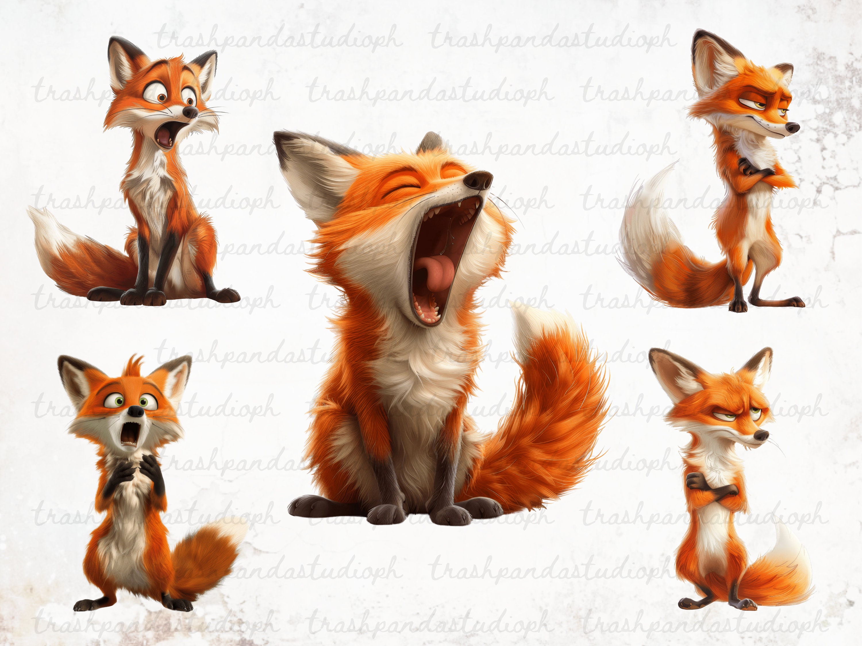 Fox Clipart Funny Expressions Quirky Comic Animal Graphics With ...