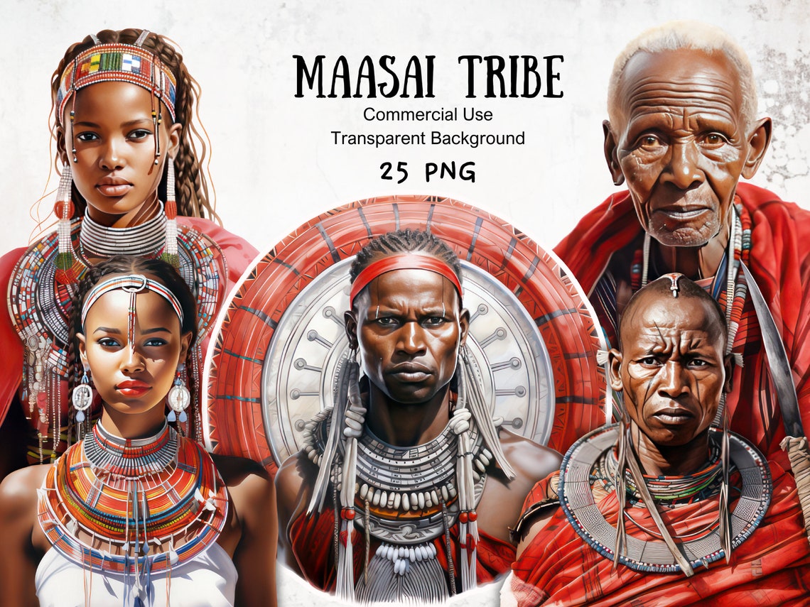 Maasai Tribe Watercolor Clipart, Tribal Art, Maasai Culture, Maasai ...