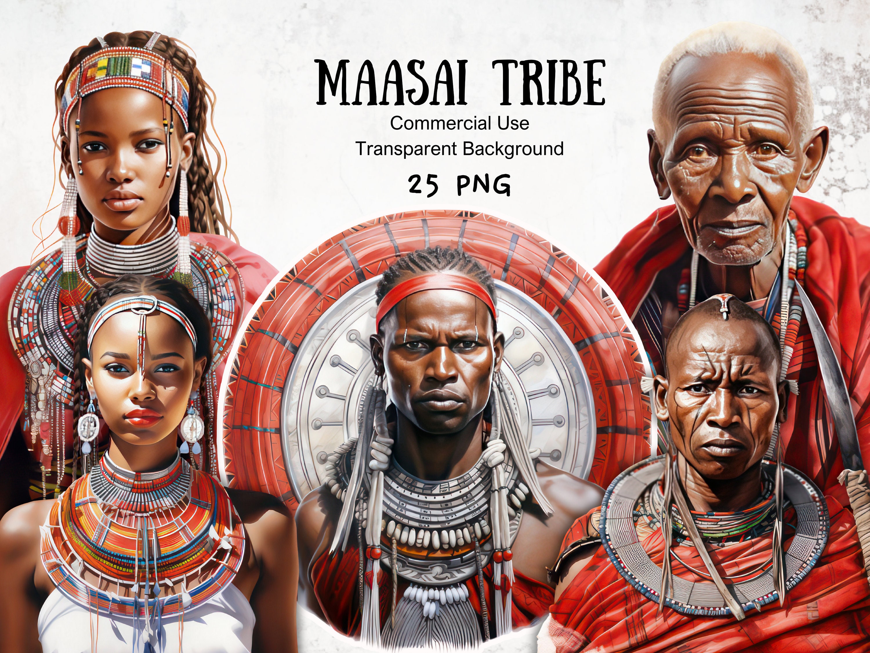 Maasai Tribe Watercolor Clipart, Tribal Art, Maasai Culture, Maasai ...