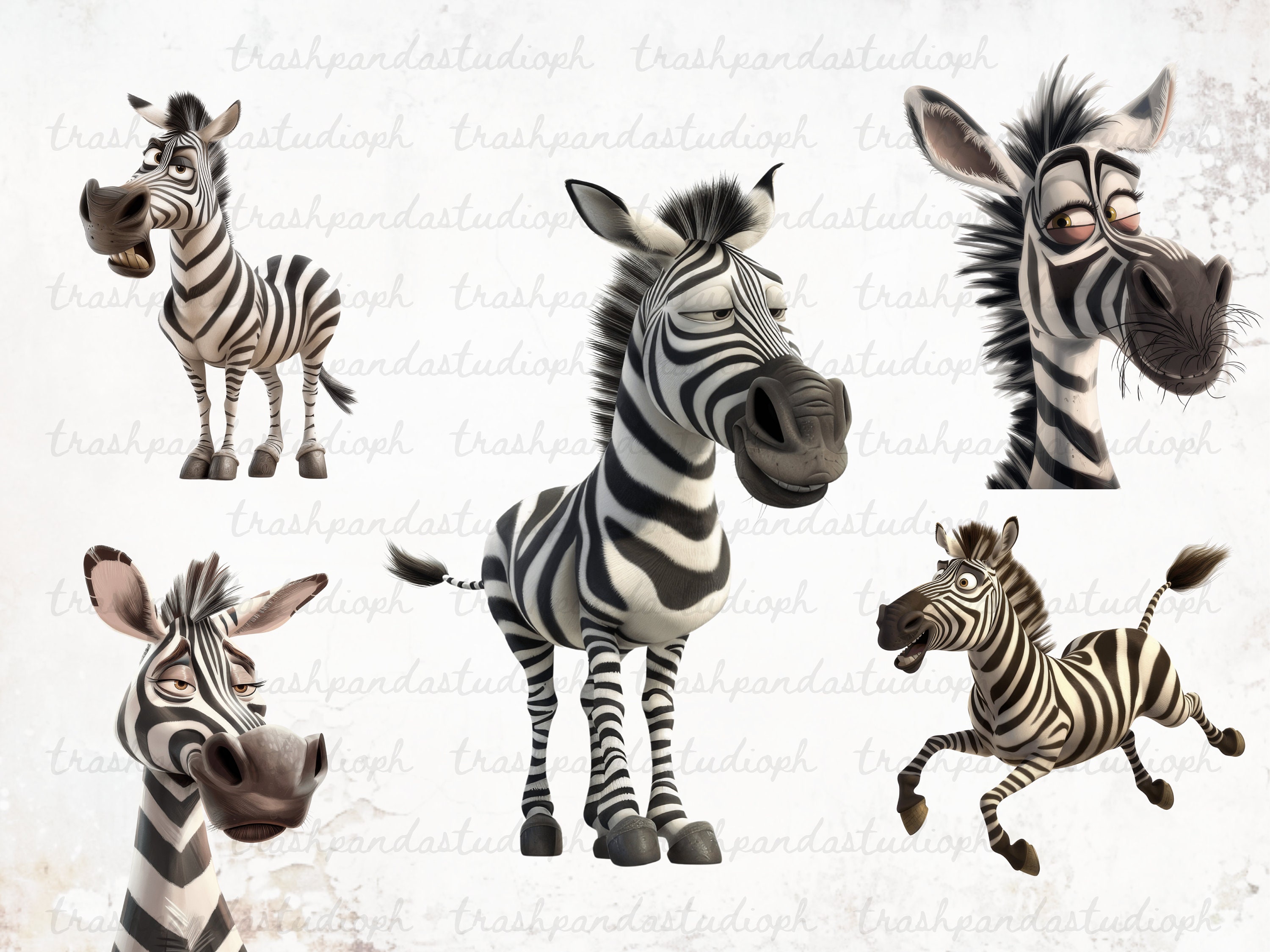 Funny and Humorous Zebra Clipart Bundle, Whimsical Comic Zebras, Funny ...