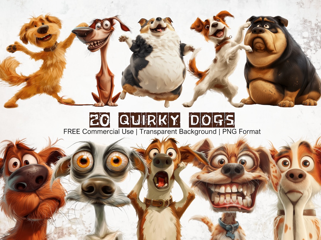 Quirky Dogs Clipart Bundle: Funny Pet PNG Graphics (digital Download ...