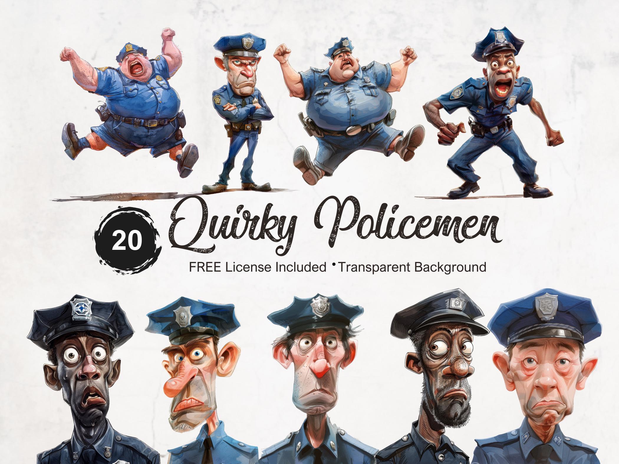 Quirky Policeman Clipart Funny Police Illustrations Profession Graphics ...