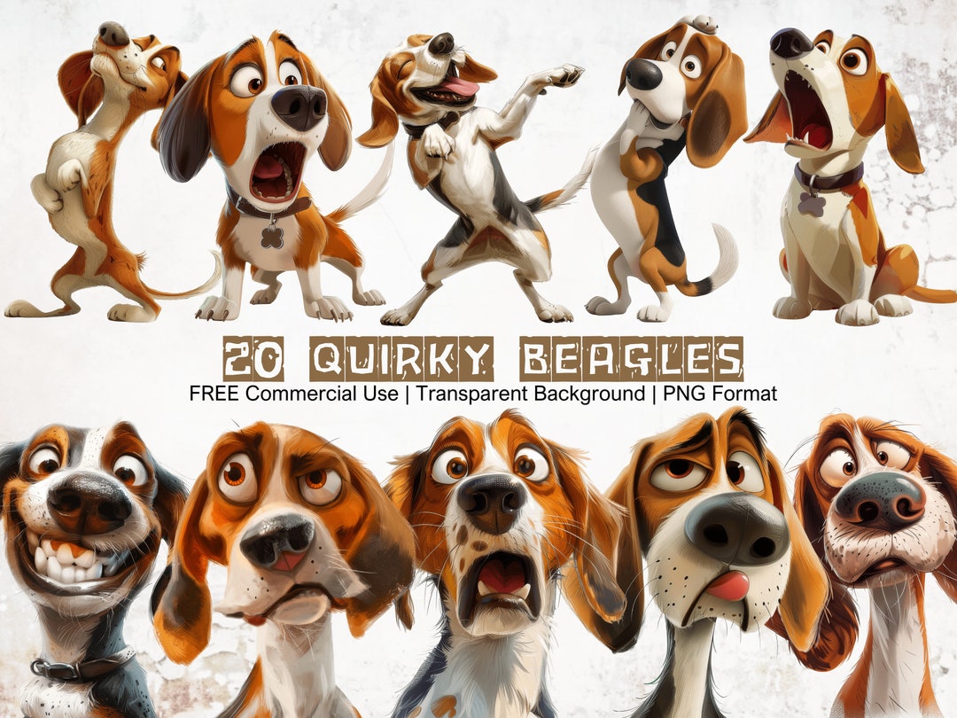 Quirky Beagles Clipart Bundle With Transparent Background Printable ...