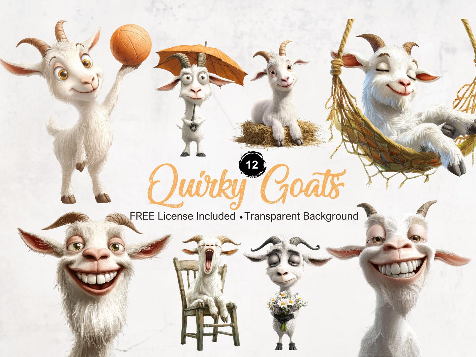 Quirky Goats Clipart Funny Farm Animal Graphics Bundle Instant Download ...