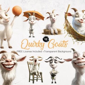 Quirky Goats Clipart Funny Farm Animal Graphics Bundle Instant Download ...