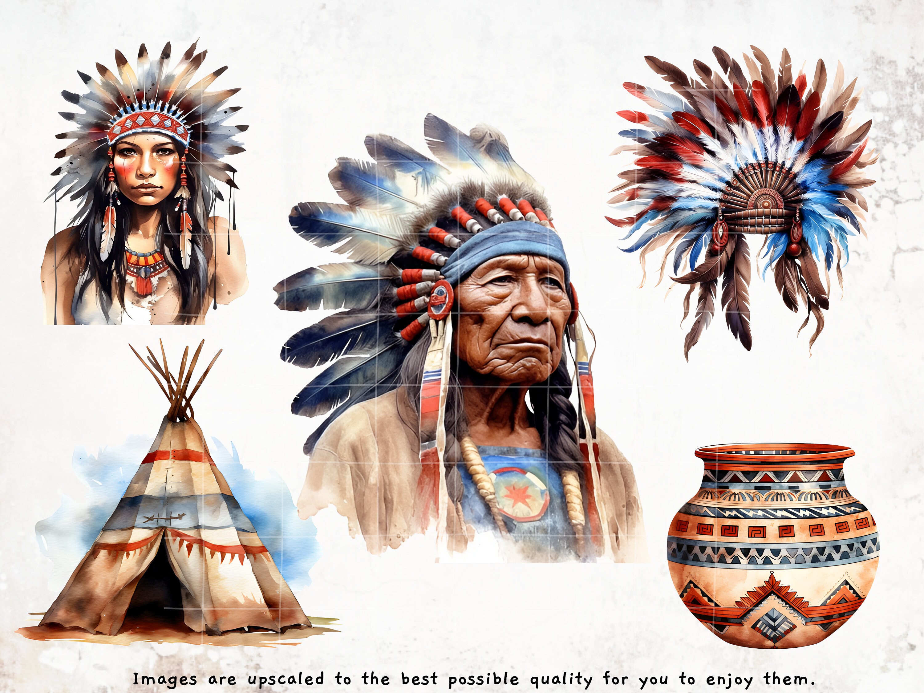 American Indian Watercolor Graphics, Tribal Art, Clipart for Personal ...