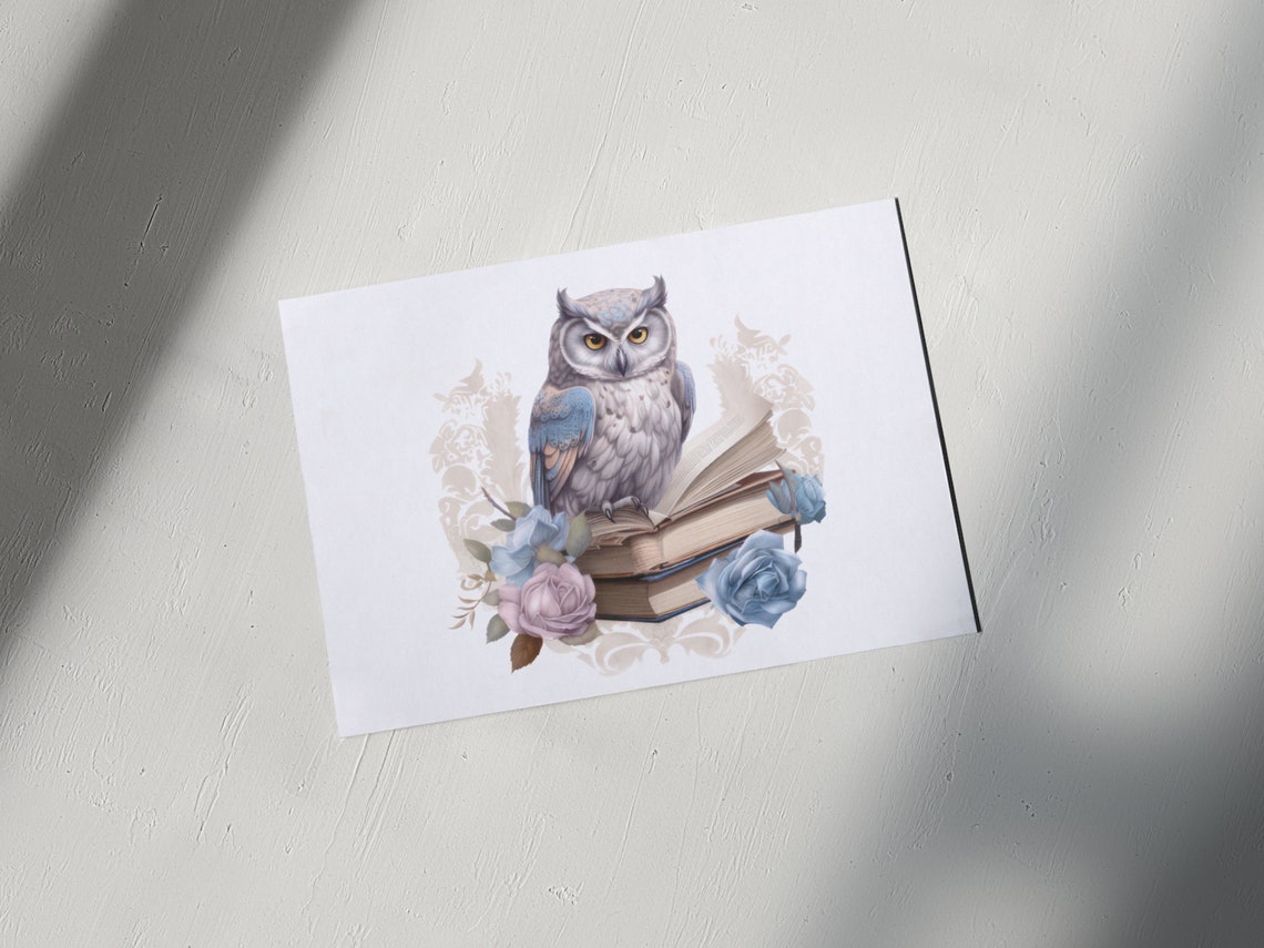 Owl and Book Pastel Watercolor, Floral Owl and Book, Fantasy Clipart ...