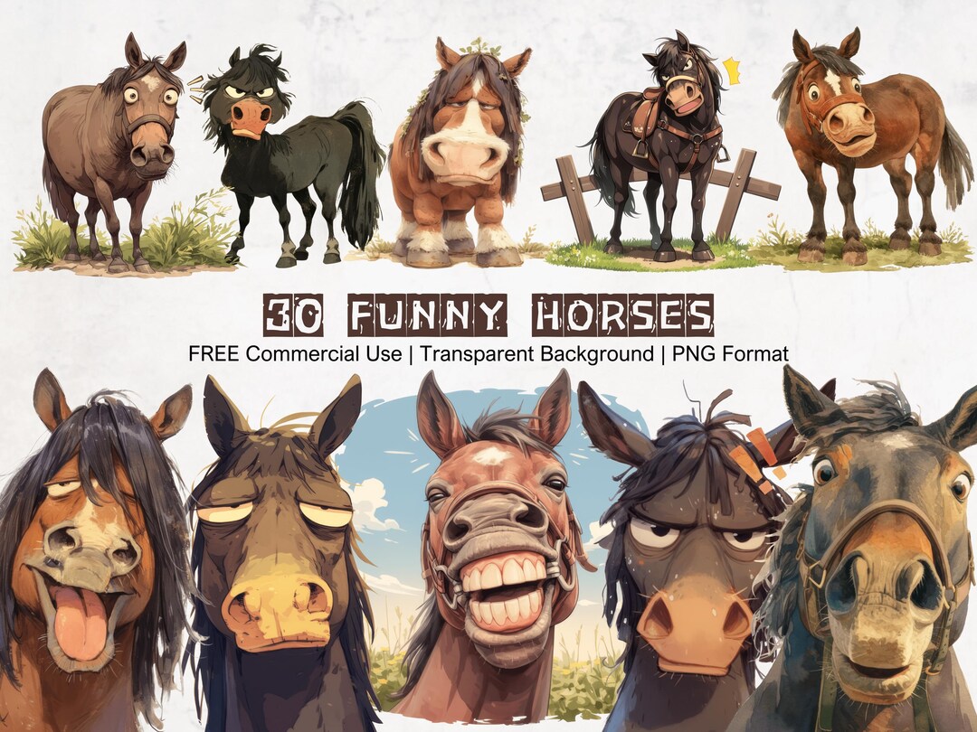 Funny Cartoon Horses Clipart Printable Collection, Hilarious Farm ...