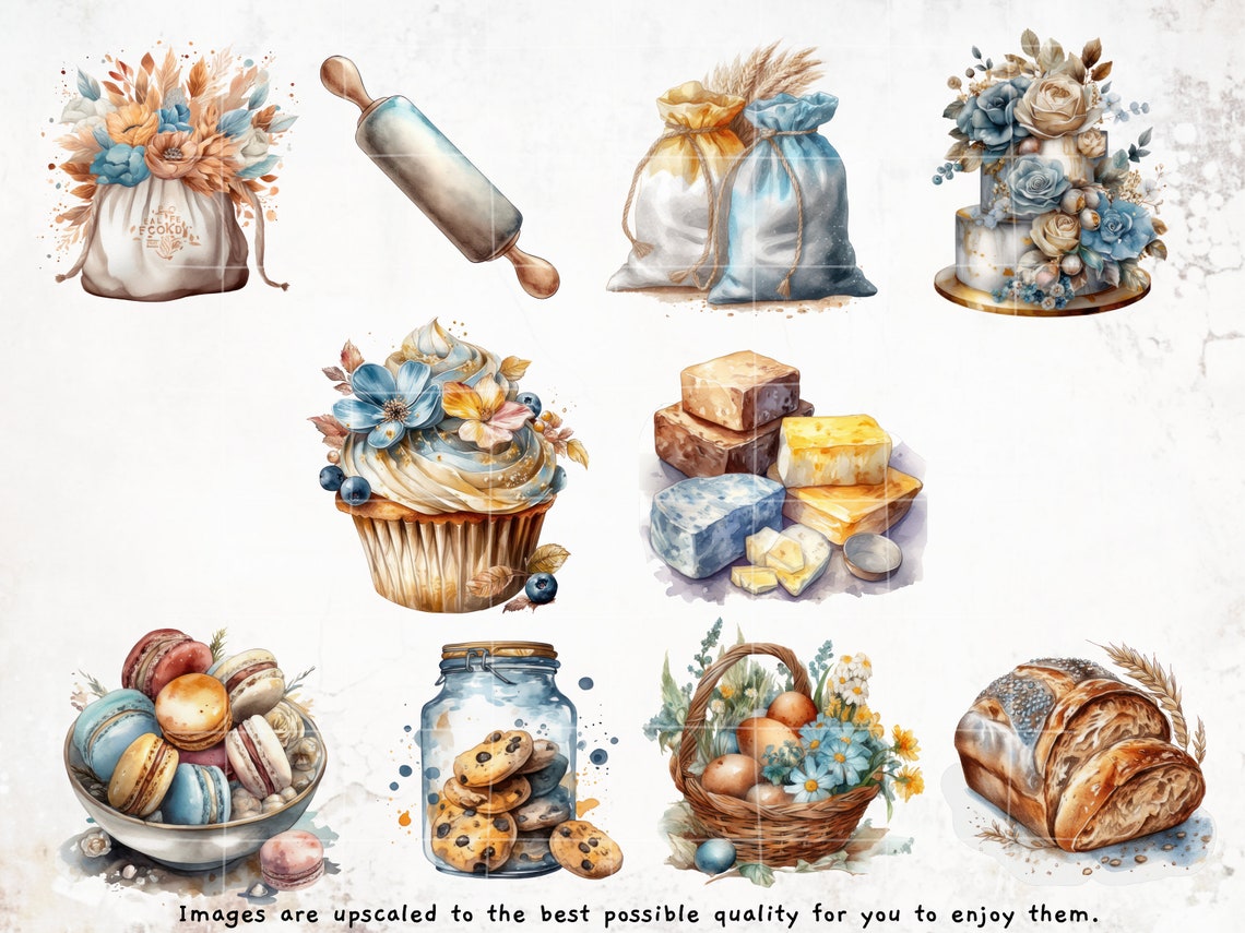Baking Clipart Watercolor Bundle Transparent PNG File Baking - Etsy