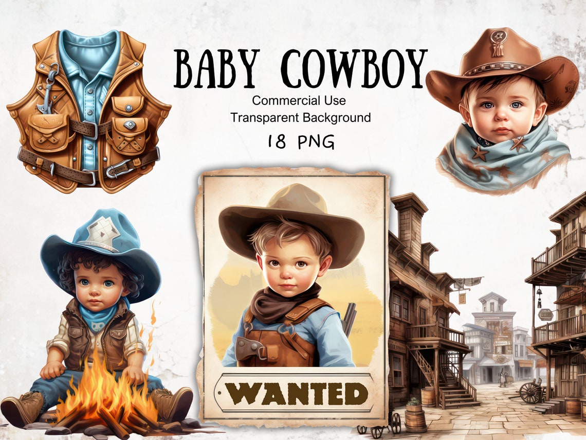Baby Cowboy Watercolor Clipart, Cowboy Baby PNG, Graphic Design Needs ...