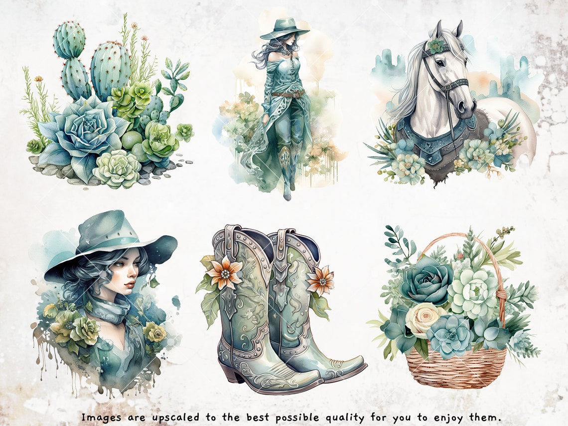 Watercolor Teal Wild West Clipart Bundle Western Boho - Etsy