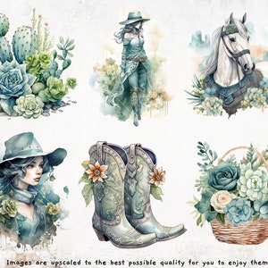 Watercolor Teal Wild West Clipart Bundle, Western Boho Aesthetic ...
