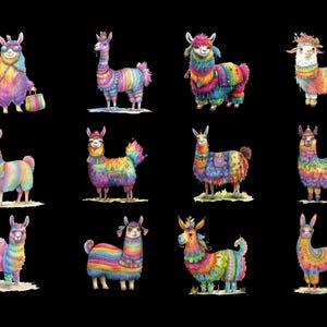 Whimsical Llama Clipart Colorful Animal Graphics Collection Instant ...