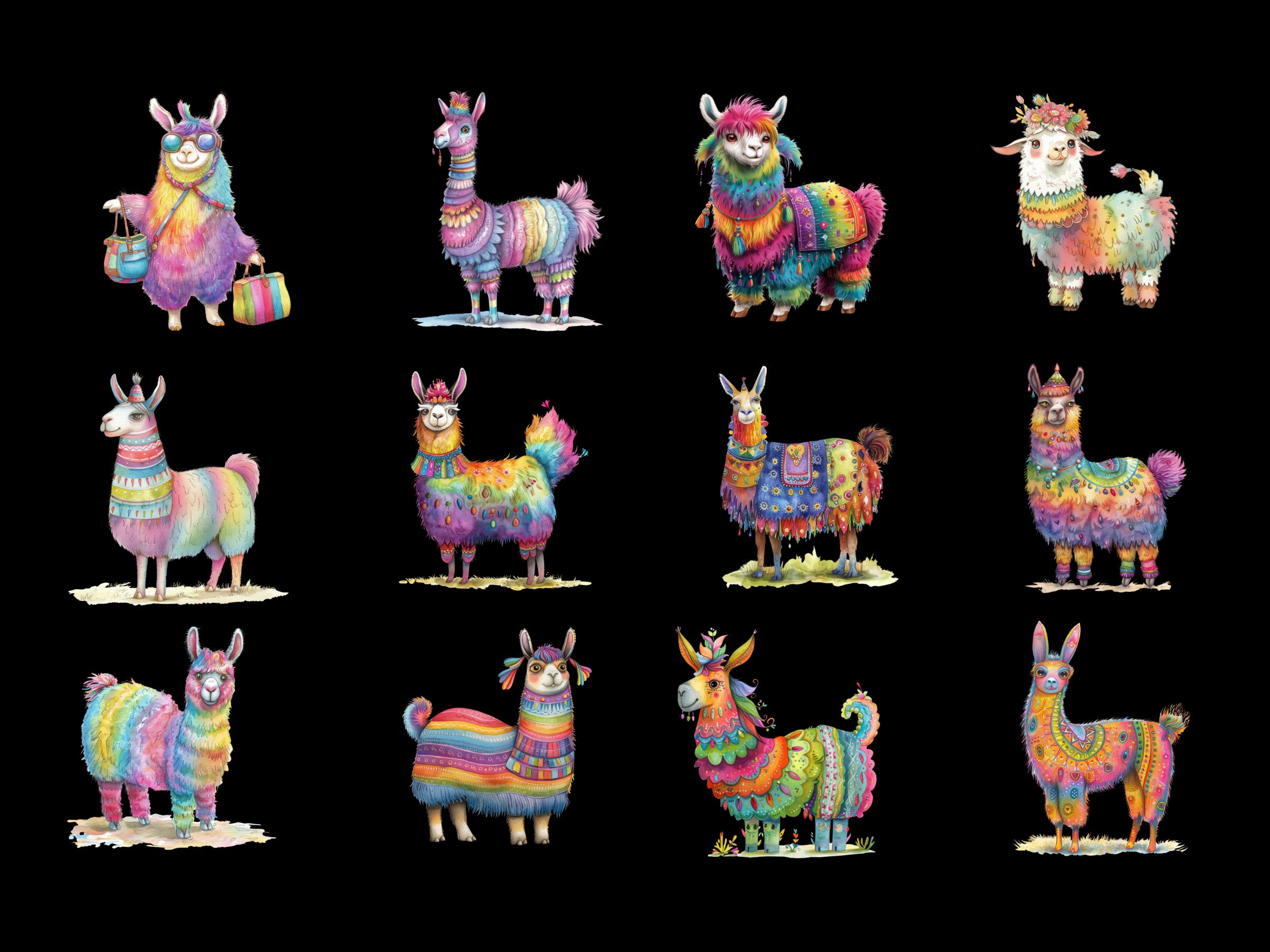 Whimsical Llama Clipart Colorful Animal Graphics Collection Instant ...