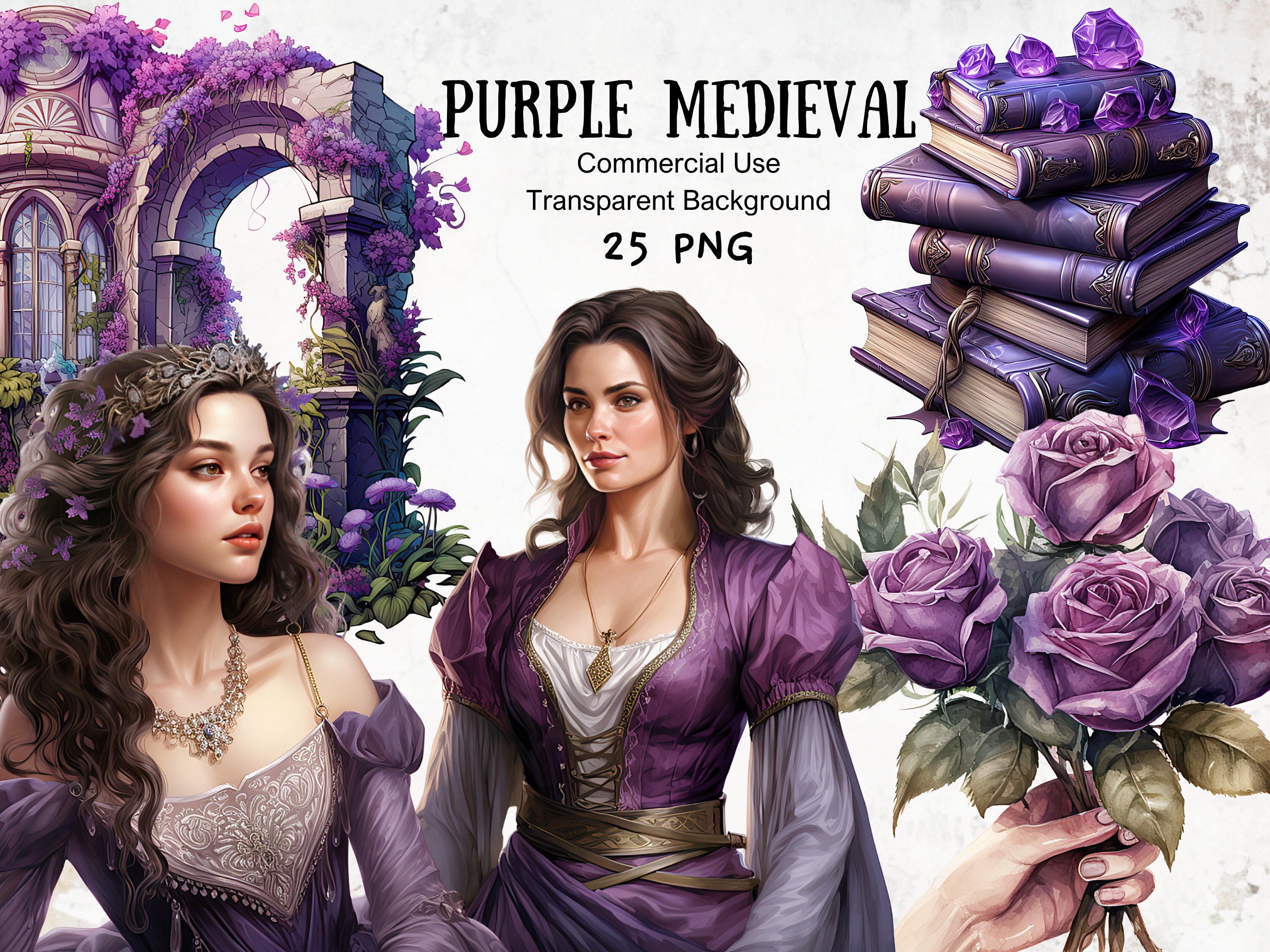 Purple Medieval Watercolor Clipart, Royal King and Queen Art, Prince ...