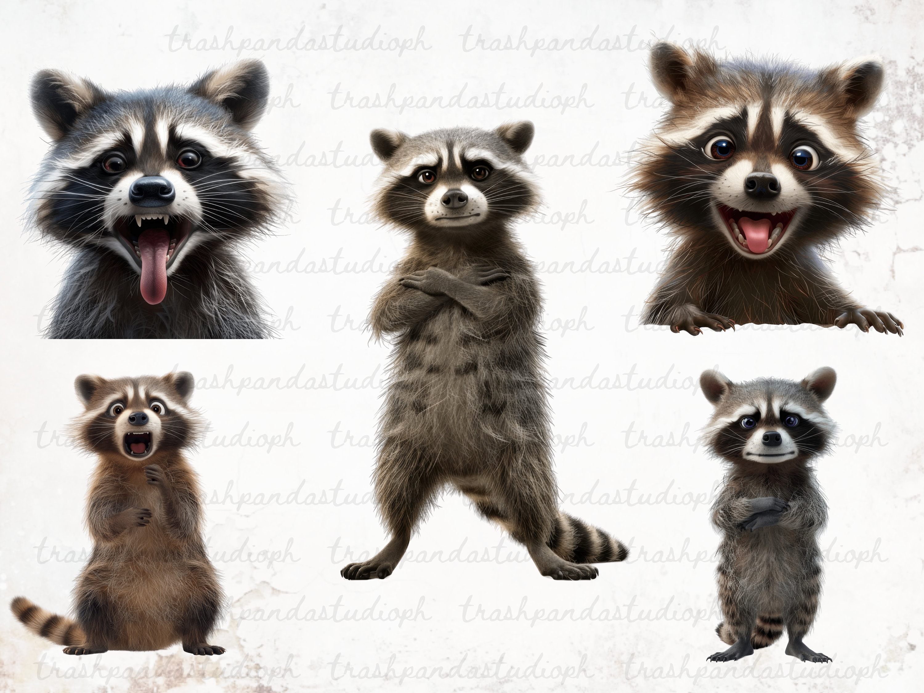 Quirky and Funny Raccoons Clipart Bundle, Trashpanda Graphics, Funny ...