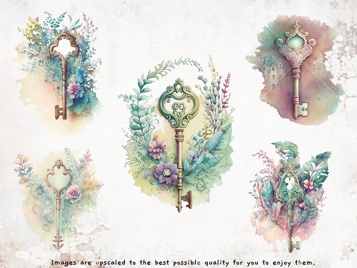 Watercolor Pastel Key Clipart, Fantasy Key PNG, Wedding Invitation ...