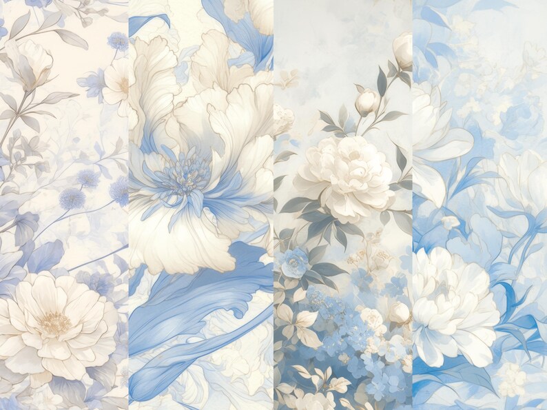 Printable Blue Floral Pages Digital Decoupage Paper Decorative Ephemera ...