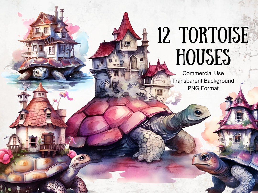 Watercolor Tortoise House, House on a Tortoise, Fantasy Clipart ...