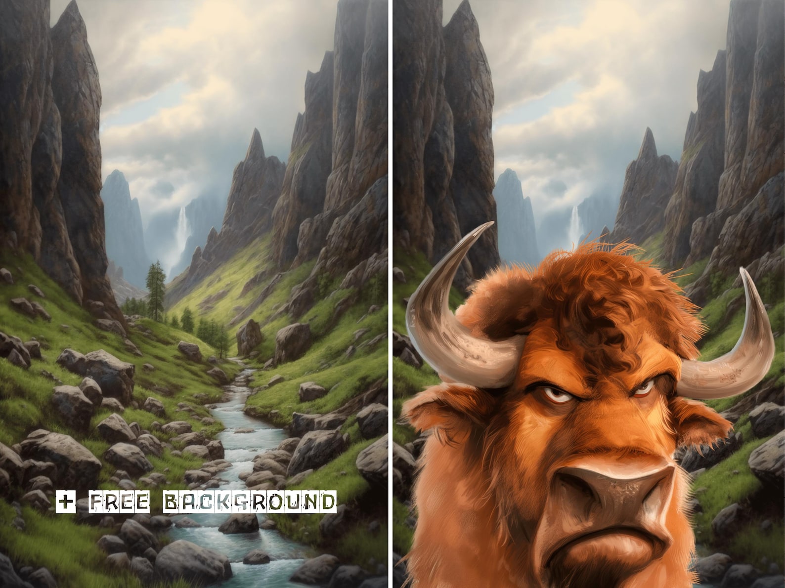 Quirky Bisons Cartoon Clipart Bundle, Funny Faces of a Bison Printable ...