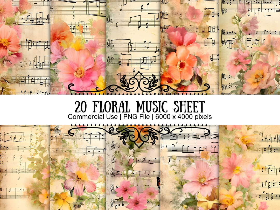 Printable Music Sheet Digital Paper Pack for Creative Junk Journal and ...