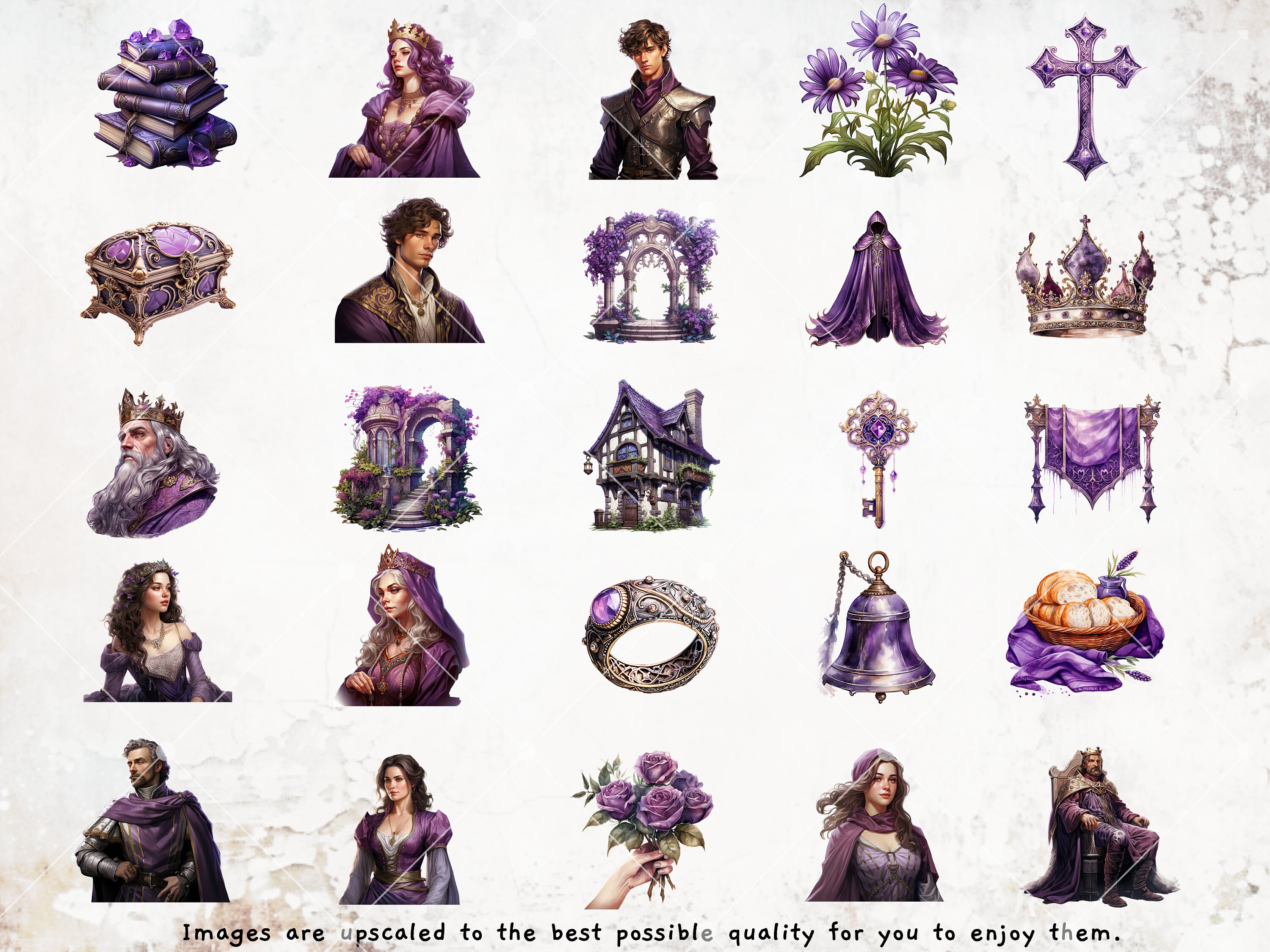 Purple Medieval Watercolor Clipart, Royal King and Queen Art, Prince ...