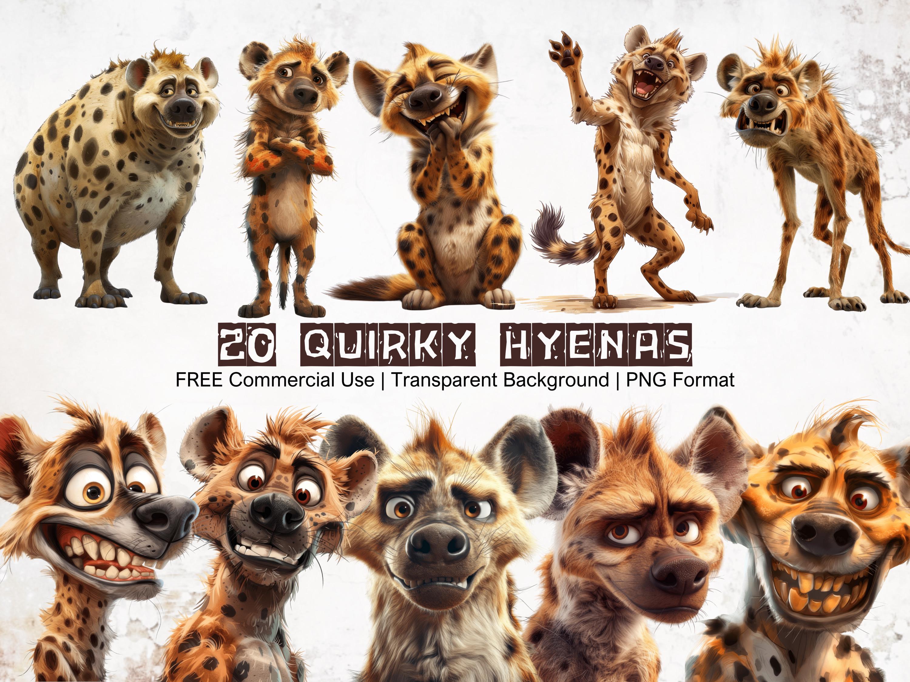 Quirky Hyenas Clipart Bundle, Hyena Cartoon Illustrations PNG File ...