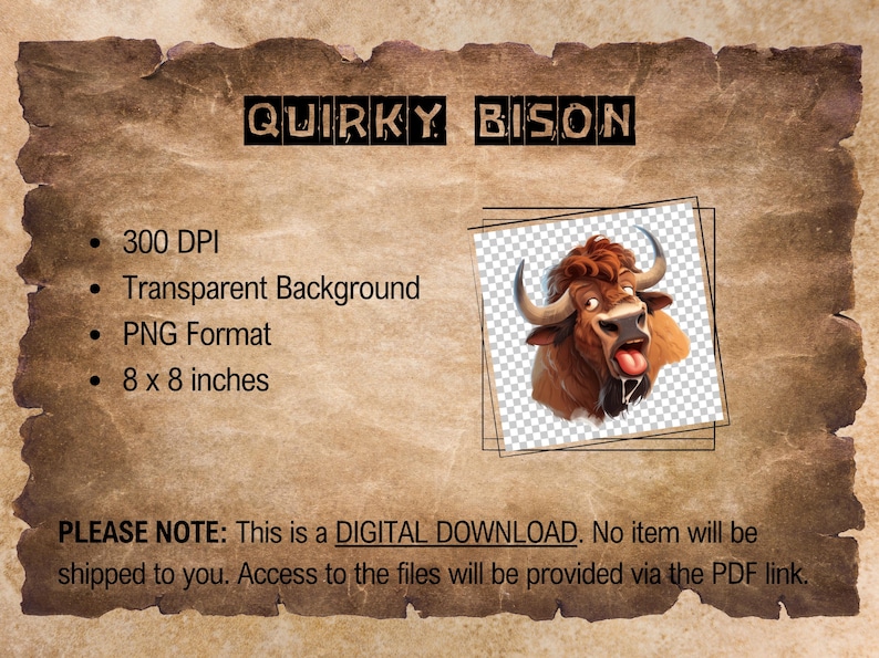 Quirky Bison Cartoon Clipart Bundle: Funny Animal PNG Images (digital ...