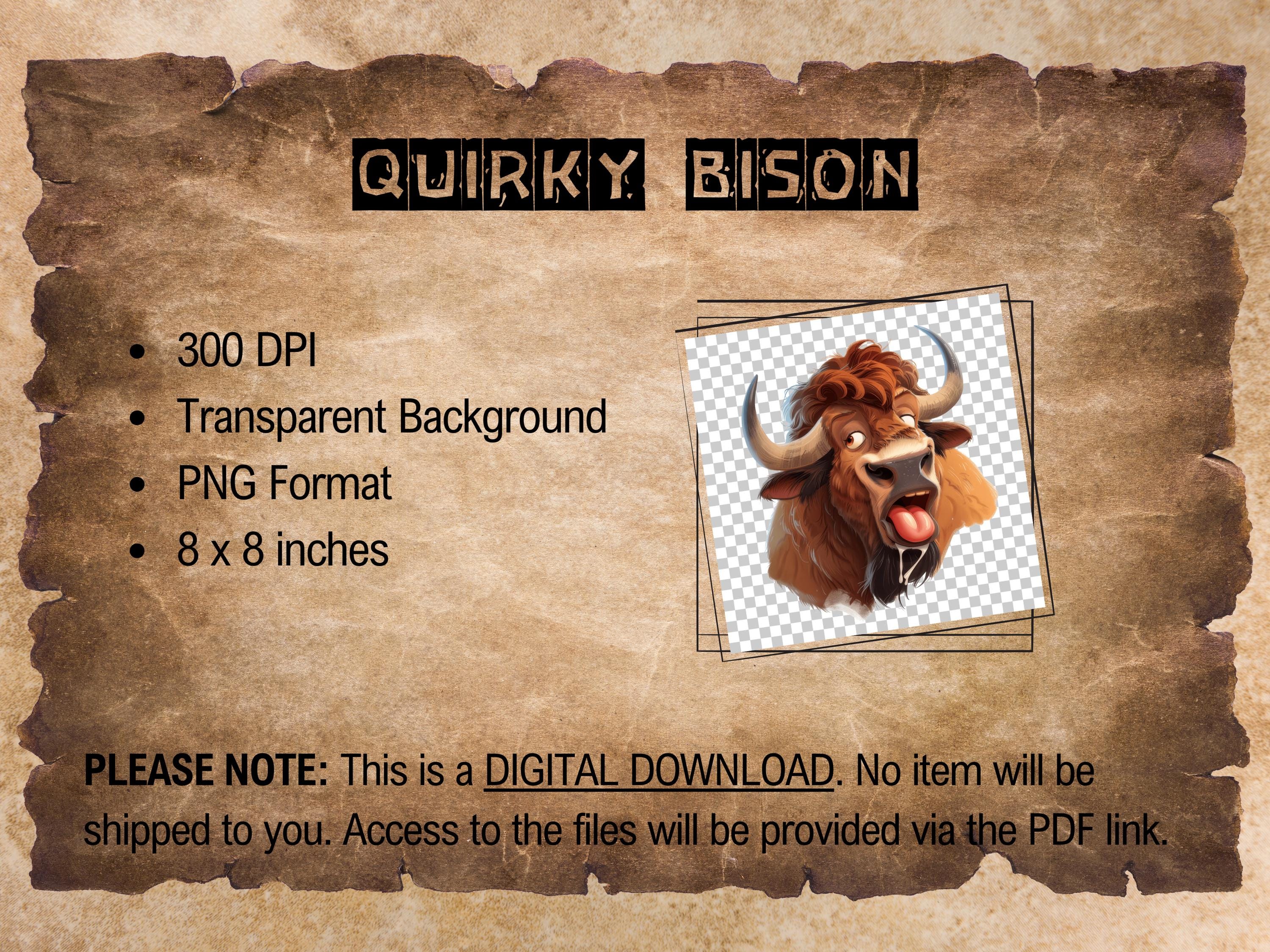 Quirky Bisons Cartoon Clipart Bundle, Funny Faces of a Bison Printable ...