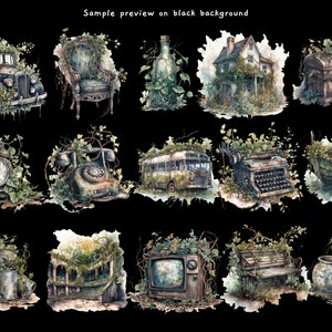 Overgrown Things Clipart Bundle: Watercolor Mossy Objects (digital ...