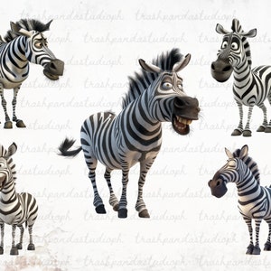 Funny and Humorous Zebra Clipart Bundle, Whimsical Comic Zebras, Funny ...