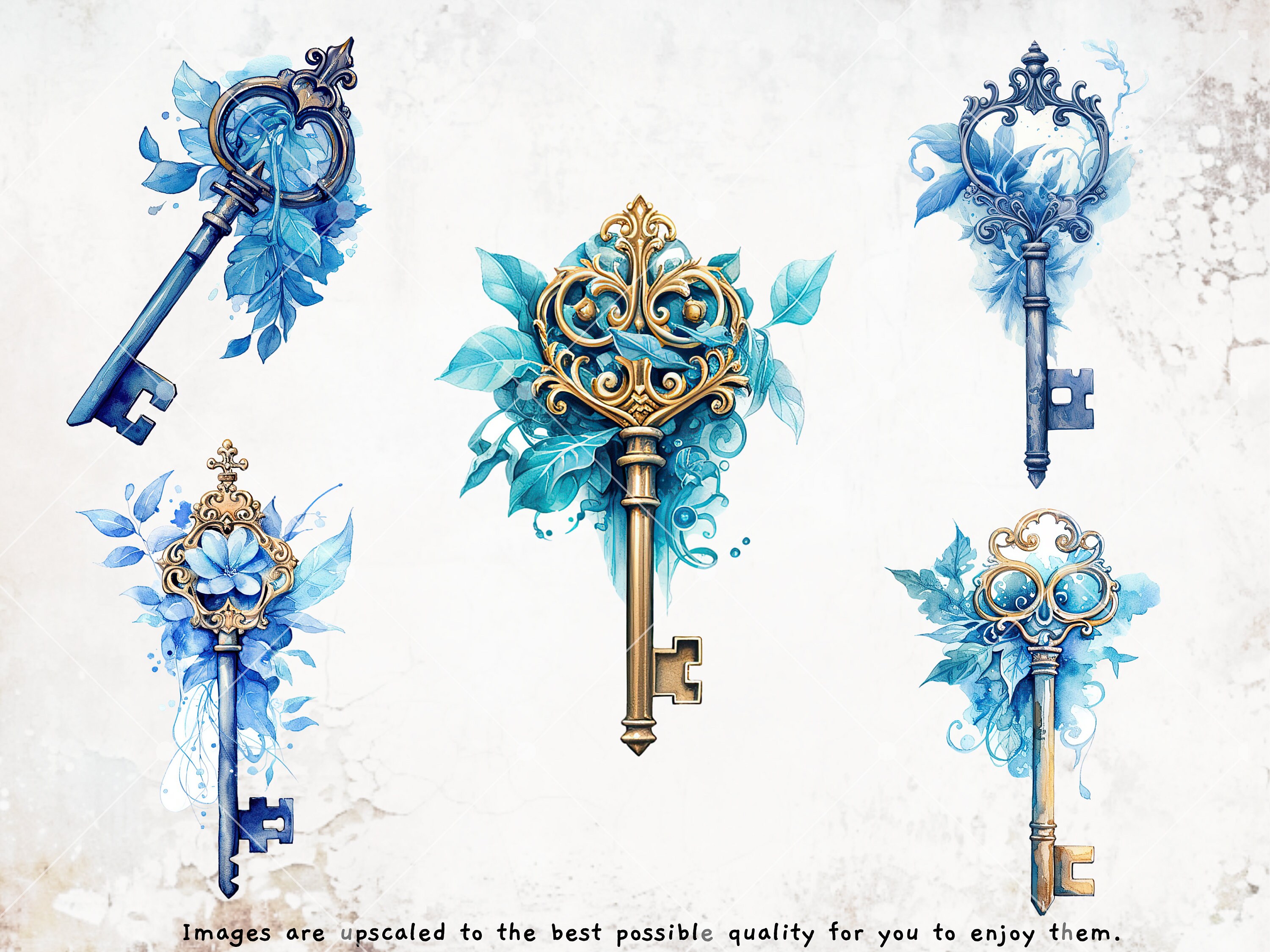 Watercolor Fantasy Blue Key Clipart for Whimsical Projects, Blue Themed ...
