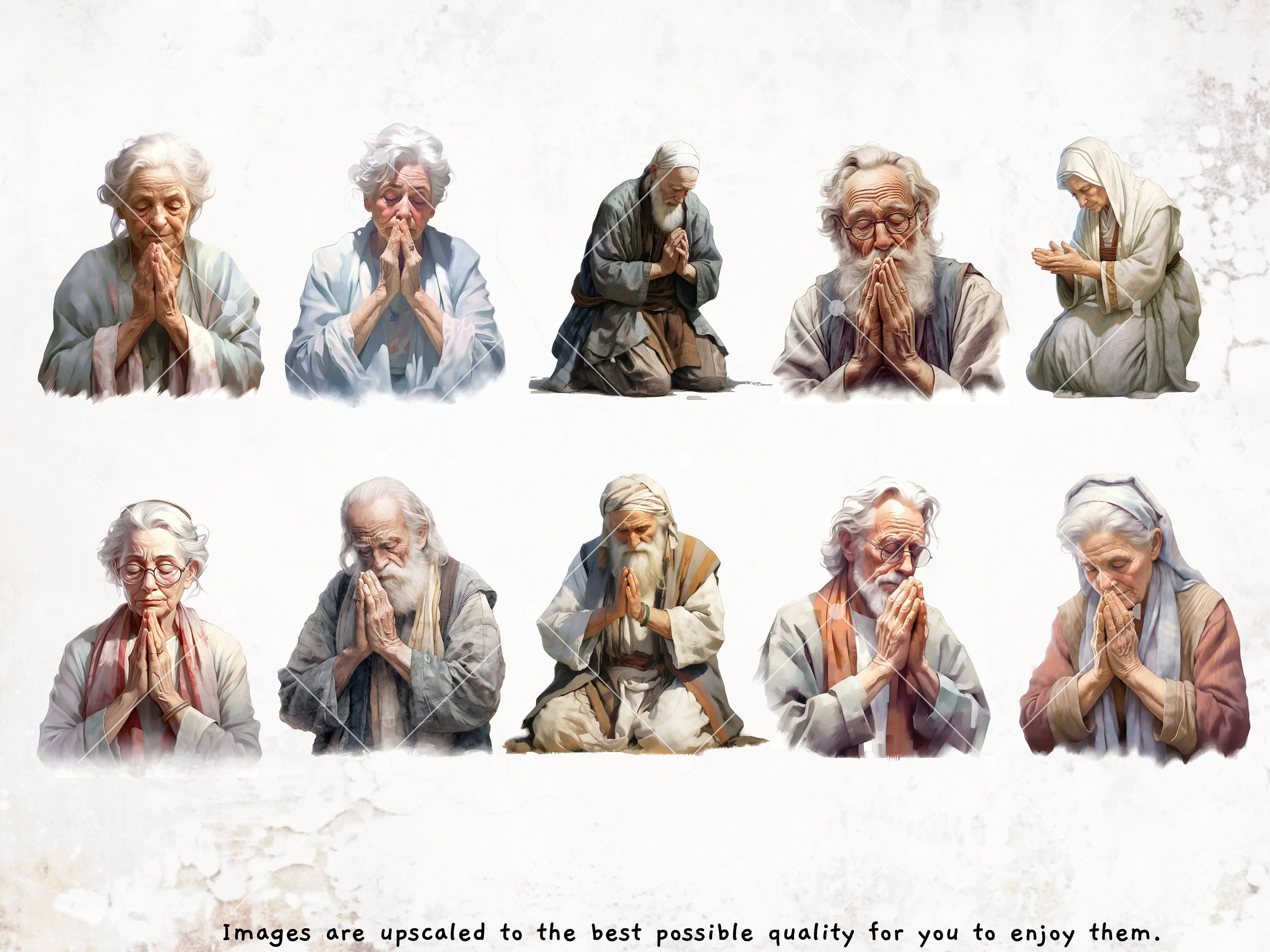 Praying Elders Watercolor Clipart: Christian Devotional Graphics (PNG ...
