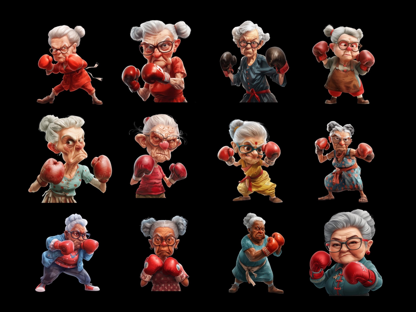 Boxing Grandma Clipart: 12 Funny Granny PNG Images (digital Download ...