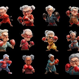 Boxing Grandma Clipart: 12 Funny Granny PNG Images (digital Download ...