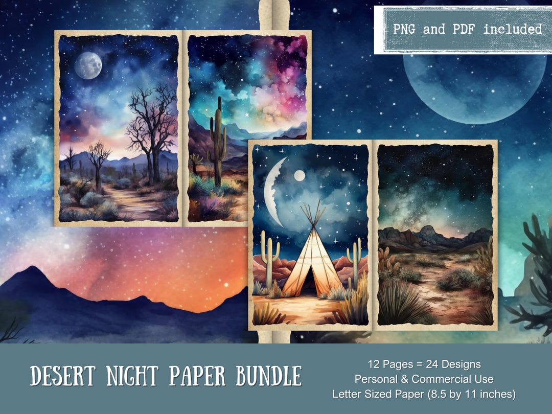 Printable Desert Night Paper Bundle Western Themed Projects for Junk ...