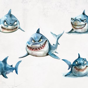 Funny Shark Clipart Bundle Printable Graphics Underwater Design ...