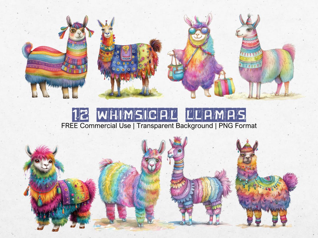 Whimsical Llama Clipart Colorful Animal Graphics Collection Instant ...